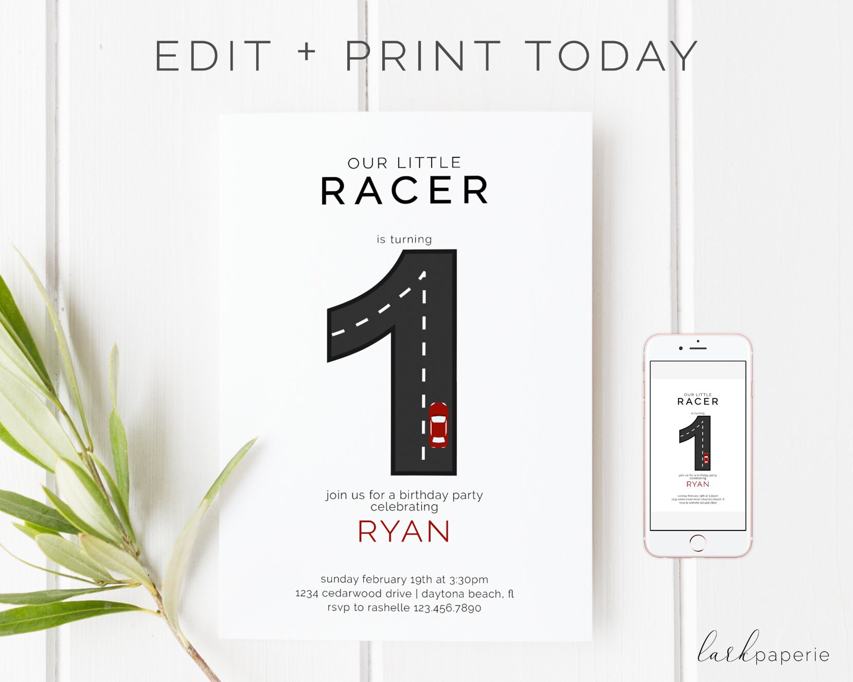 Racing First Birthday Invitation Editable Template Race Car | Etsy