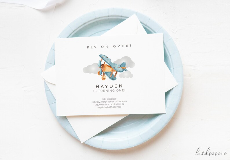 Airplane Birthday Invitation Editable Template Paper - Etsy