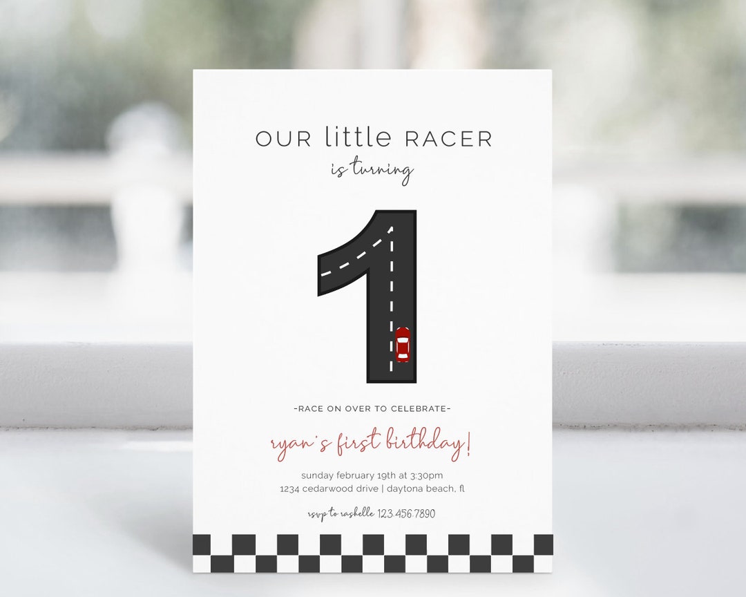 Racing First Birthday Invitation, Editable Template, Red Race Car Party ...