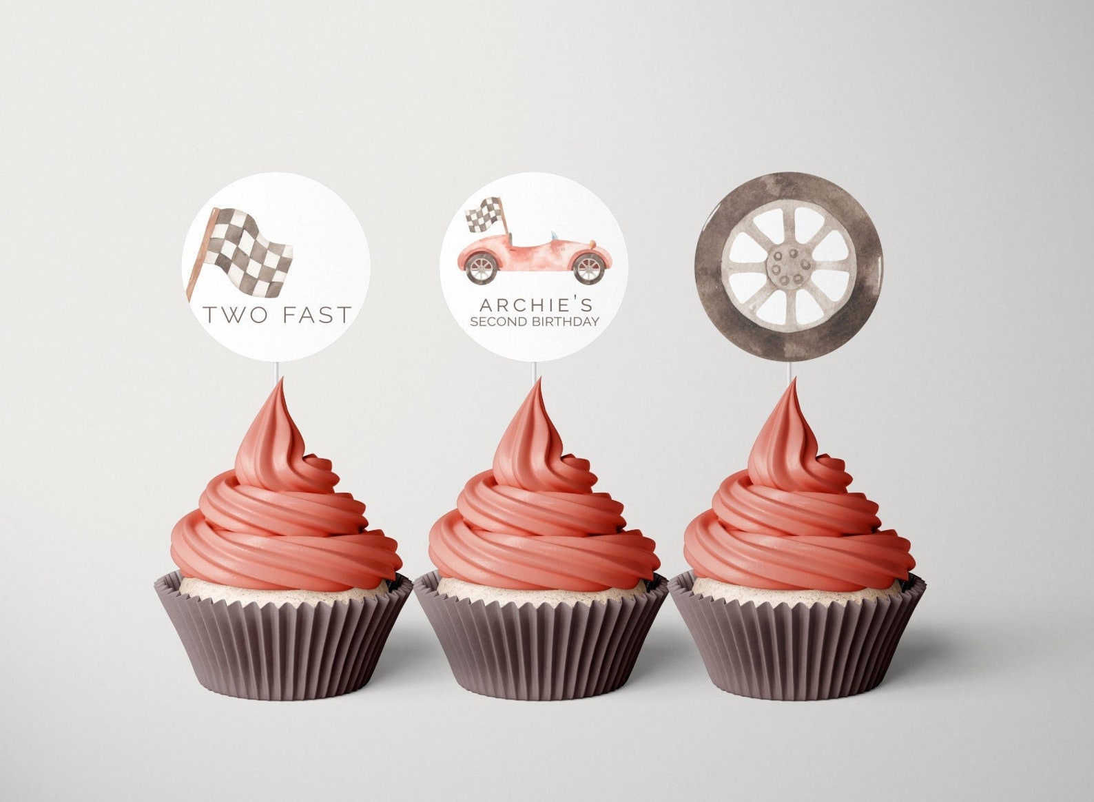 Two Fast Racing Cupcake Toppers Editable Template Checkered - Etsy