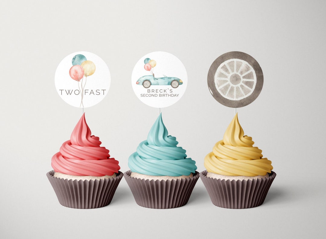 Two Fast Racing Cupcake Toppers Editable Template Balloon - Etsy