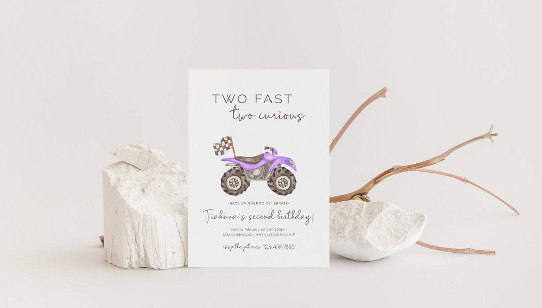 GIRL Two Fast Two Curious Birthday Invitation, Editable Template ...