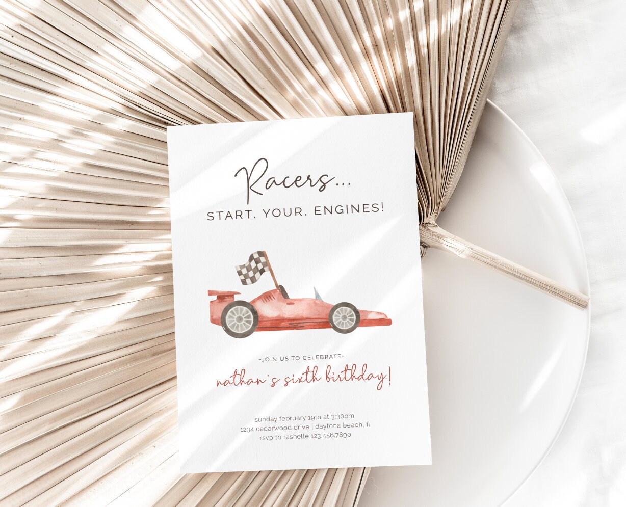 Racing Birthday Invitation Editable Template Racers Start | Etsy