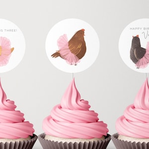 Chicken and Tutus Cupcake Toppers, Editable Template, Join the Flock ...
