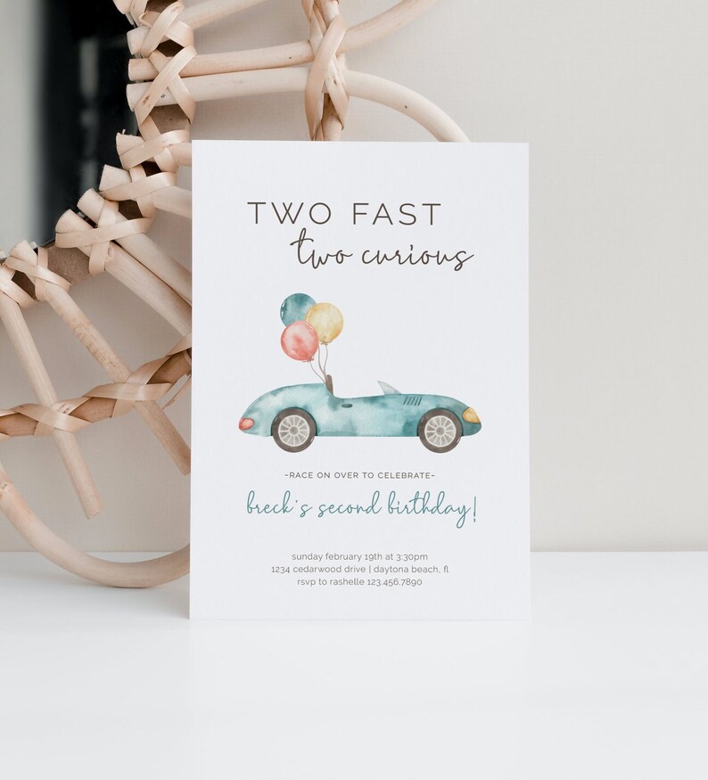 Two Fast Two Curious Birthday Invitation Editable Template | Etsy