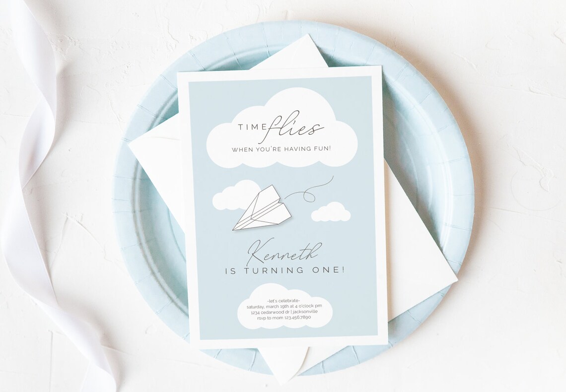 Paper Airplane Birthday Invitation Editable Template Paper | Etsy