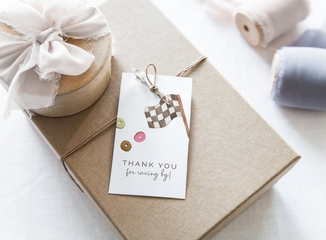 Racing and Donuts Thank You Labels, Editable Template, Checkered Flag ...