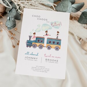 Choo Choos and Tutus Joint Birthday Invitation, Editable Template ...