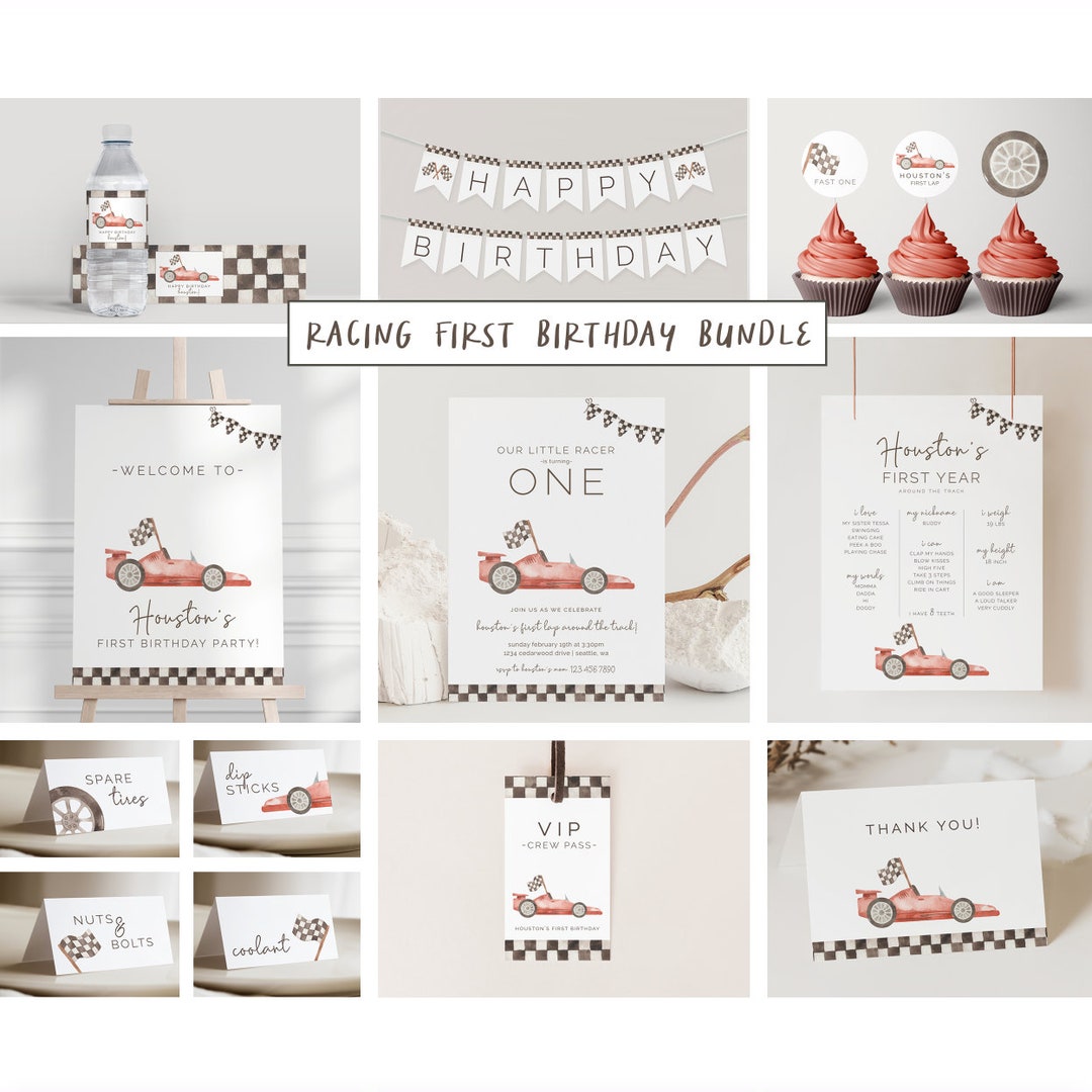 First Lap Birthday Bundle Set, Editable Template, FAST ONE Racing ...