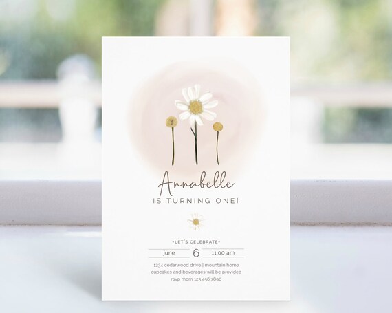 Daisy Birthday Invitation Editable Template Flower First - Etsy