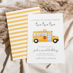 Yellow Bus Birthday Bundle Set, Editable Template, School Bus Birthday ...