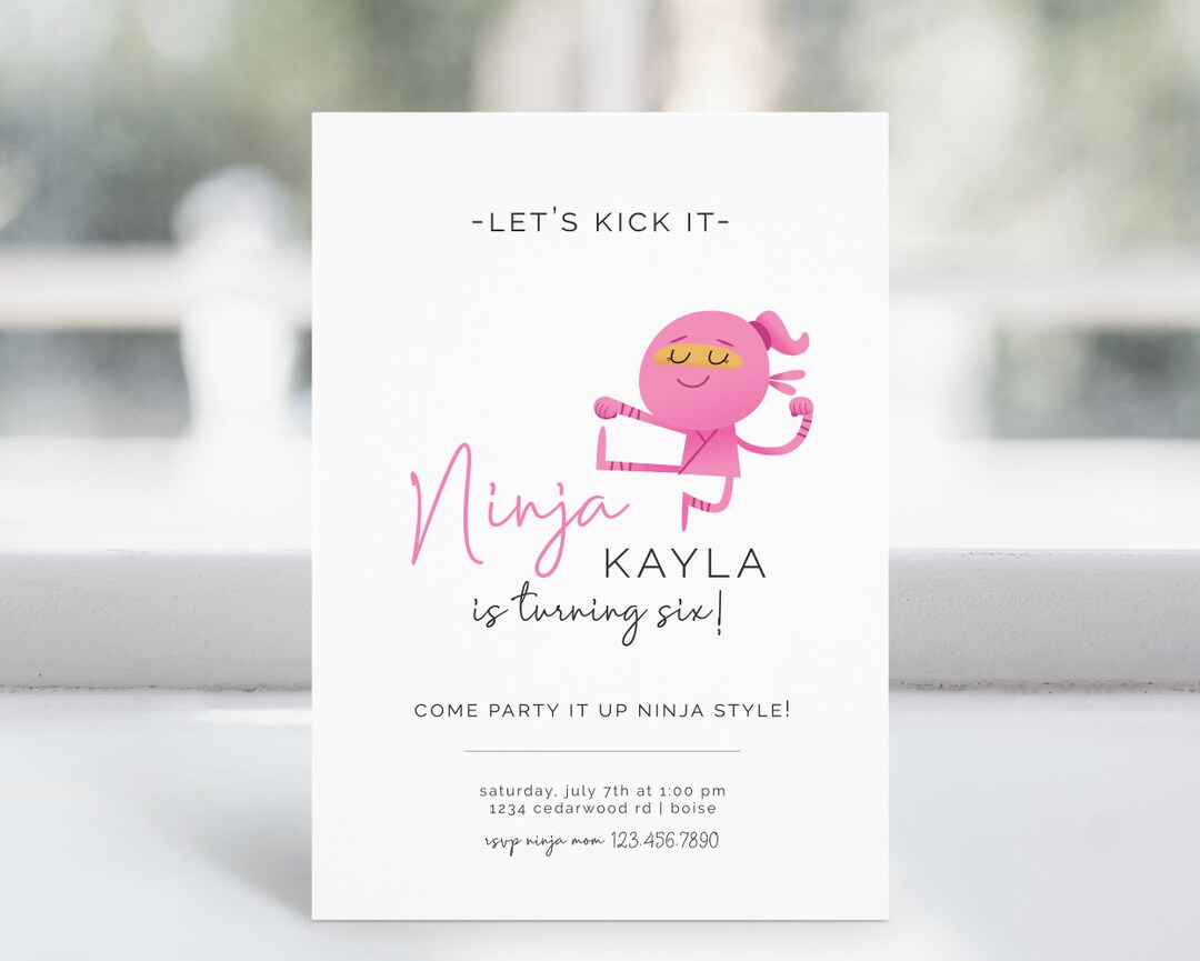 Girl Ninja Birthday Invitation Editable Template Warrior - Etsy