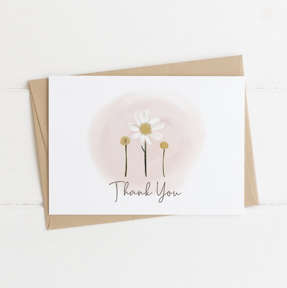 Daisy Thank You Card Editable Template White Flower Thank | Etsy