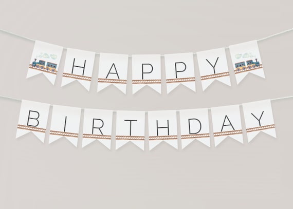 Train Theme Birthday Banner Editable Template Happy Birthday | Etsy
