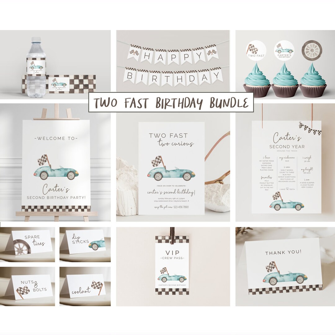 Two Fast Two Curious Birthday Bundle Set, Editable Template, Racing ...