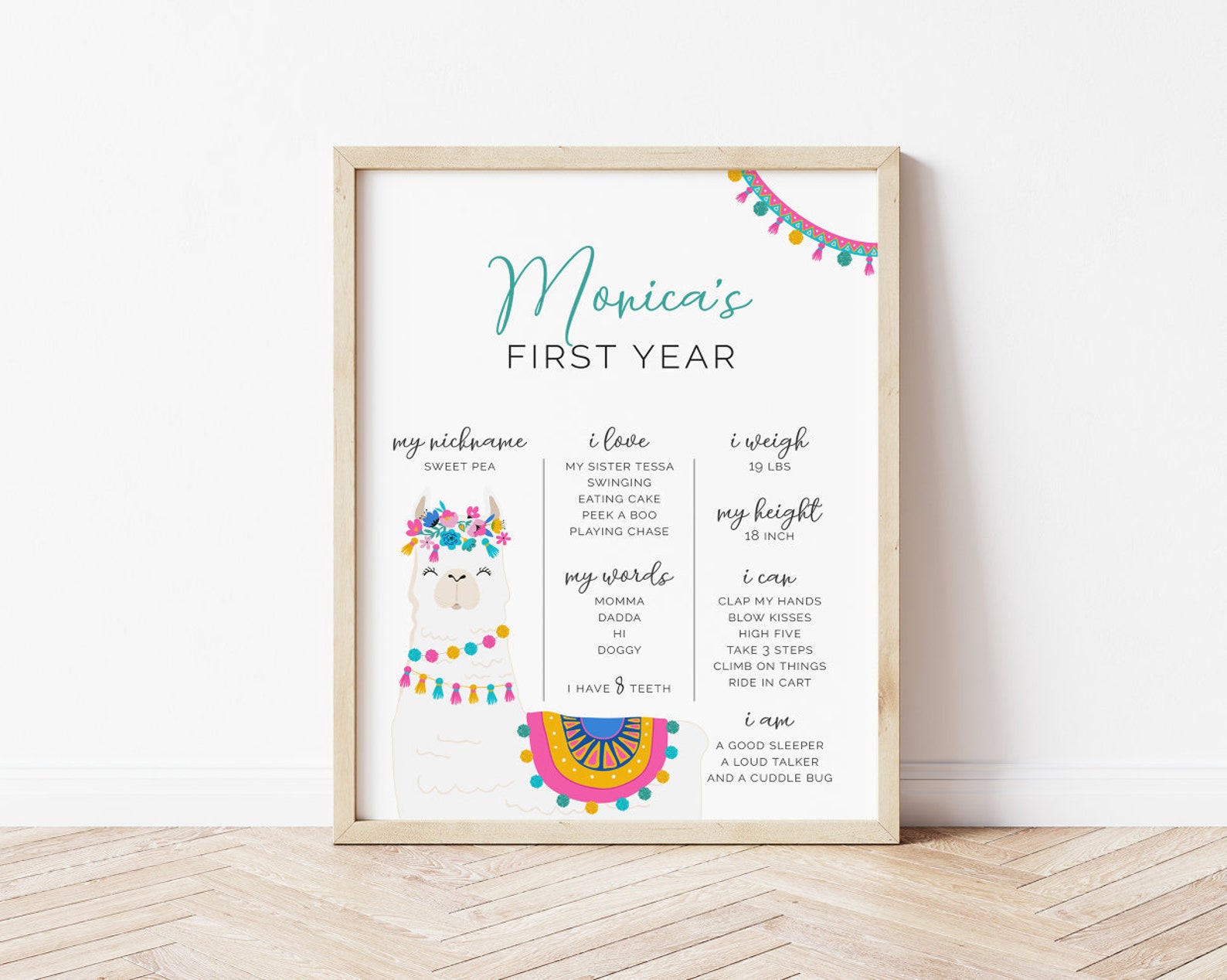 Girl Llama Milestone Poster, First Year Sign, Editable Template, Llama ...