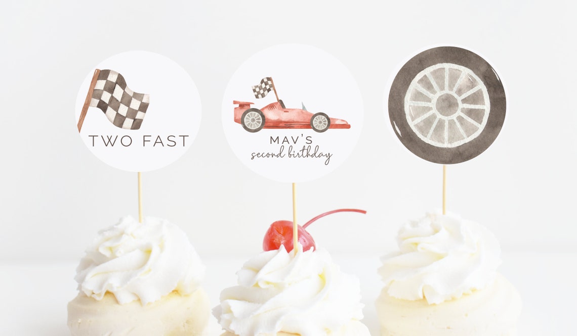Two Fast Racing Cupcake Toppers Editable Template Checkered | Etsy