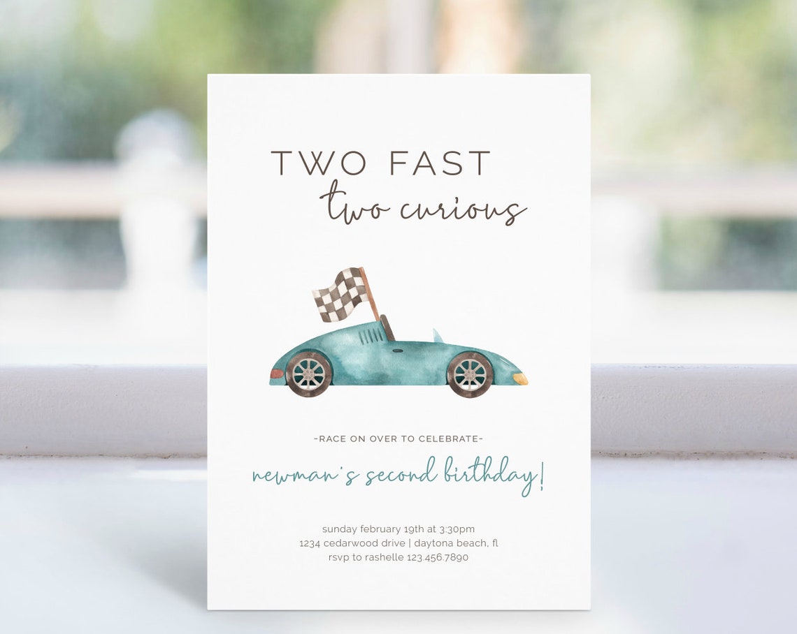 Two Fast Two Curious Birthday Invitation Editable Template | Etsy