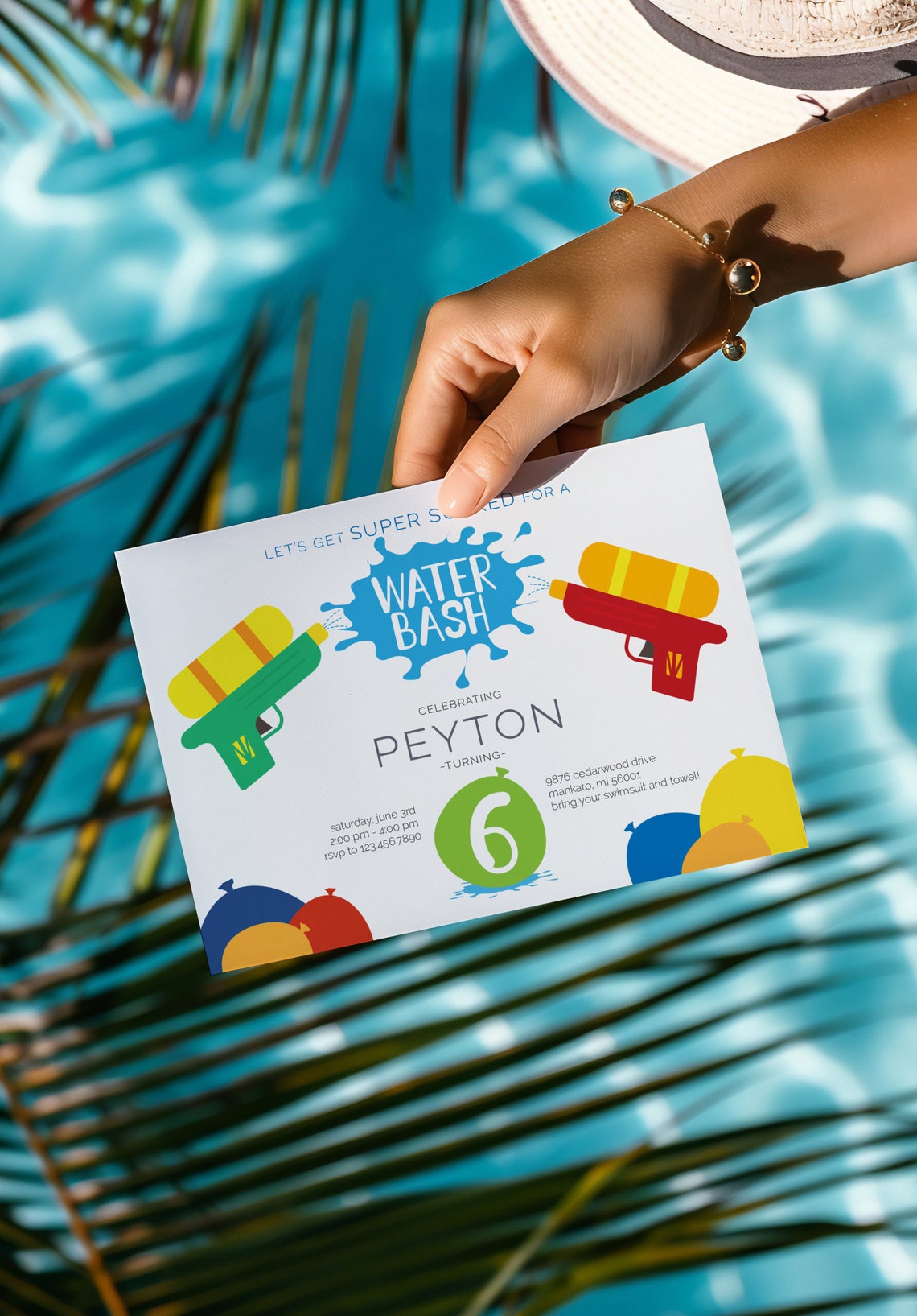 Water Bash Birthday Invitation, Editable Template Water Gun Invite ...