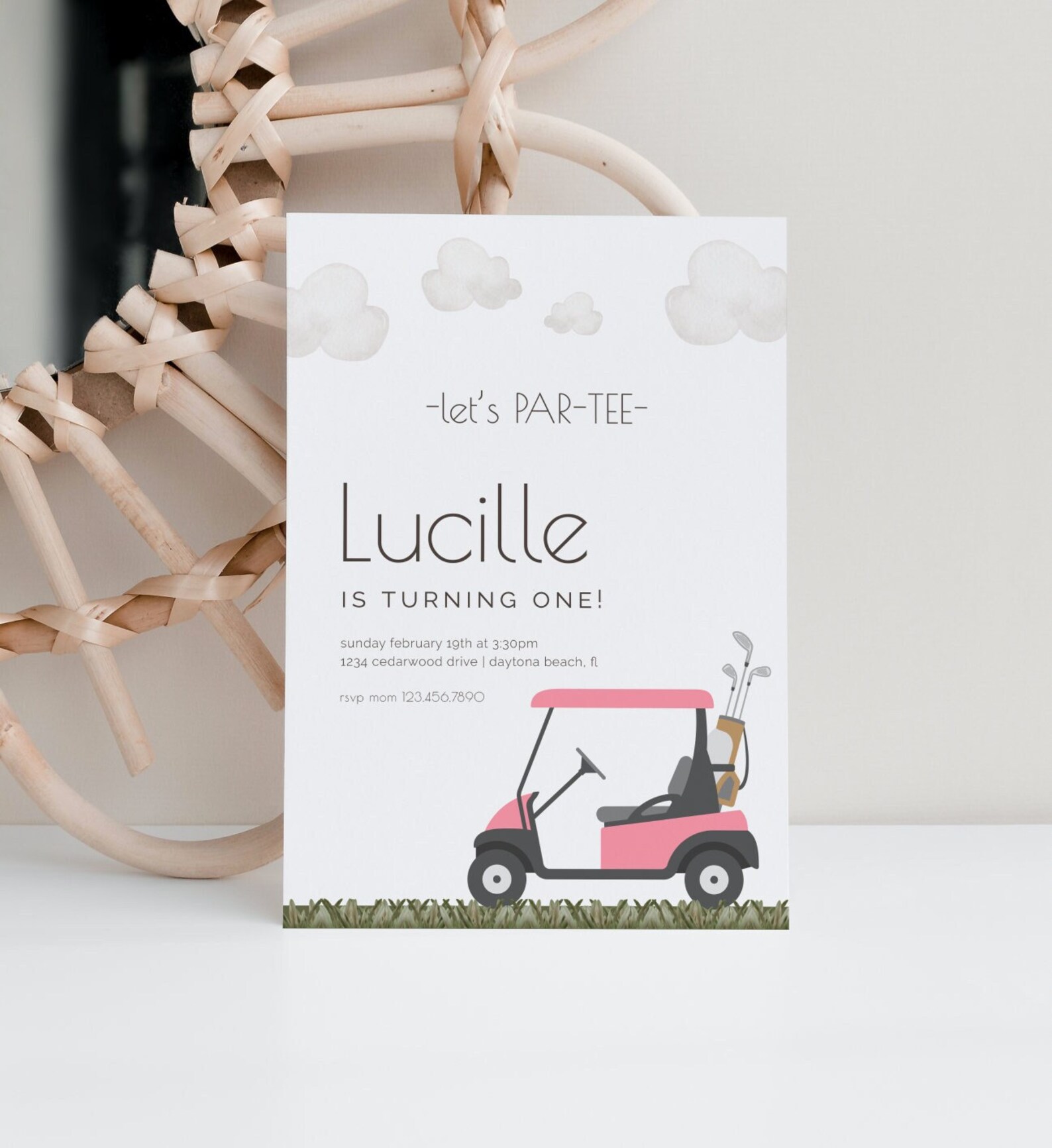 Girl Golf First Birthday Invitation, Editable Template, Hole in One ...