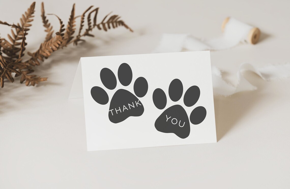 Paw Print Thank You Cards Editable Template Dog Foot Print - Etsy