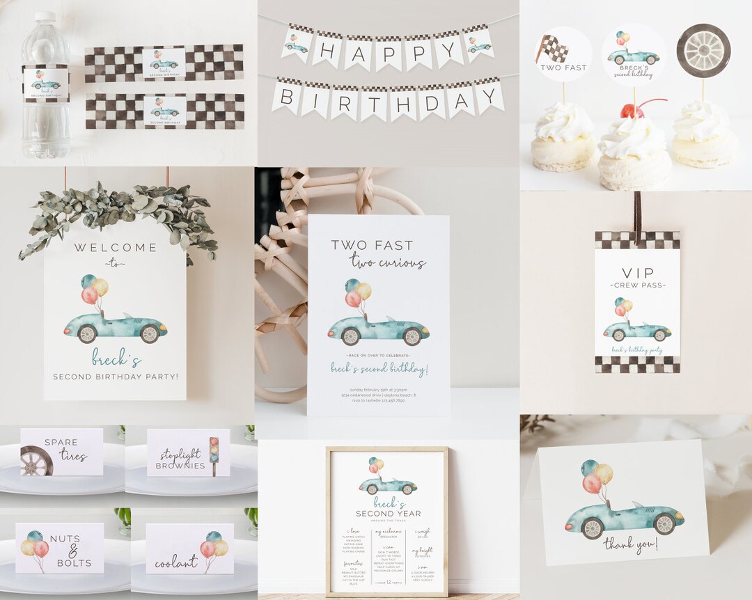 Two Fast Two Curious Birthday Bundle Set Editable Template - Etsy