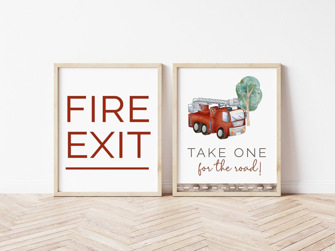 Firetruck Table Signs, Firefighter Theme Signs, Editable Template, Fire ...