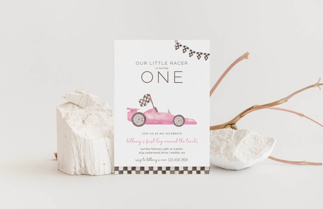 Girl First Lap Birthday Invitation, Editable Template, Race on Over ...