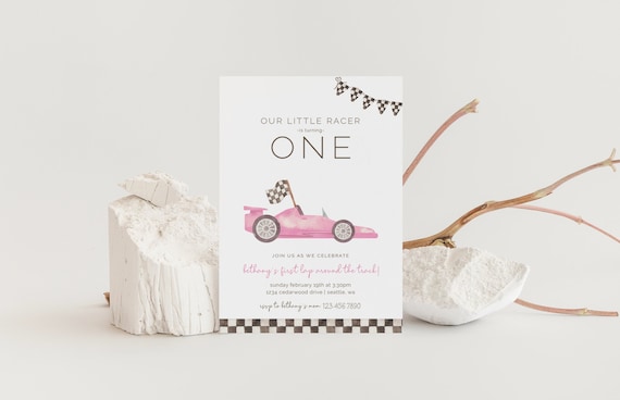 Girl First Lap Birthday Invitation Editable Template Race on - Etsy