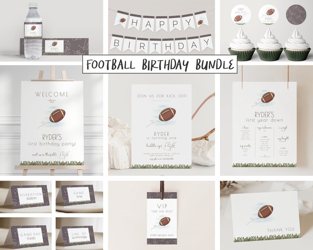 Football Theme Birthday Bundle Set Editable Template Kick - Etsy