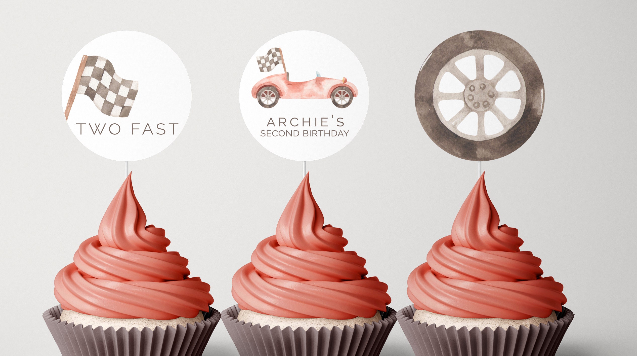Two Fast Racing Cupcake Toppers Editable Template Checkered - Etsy