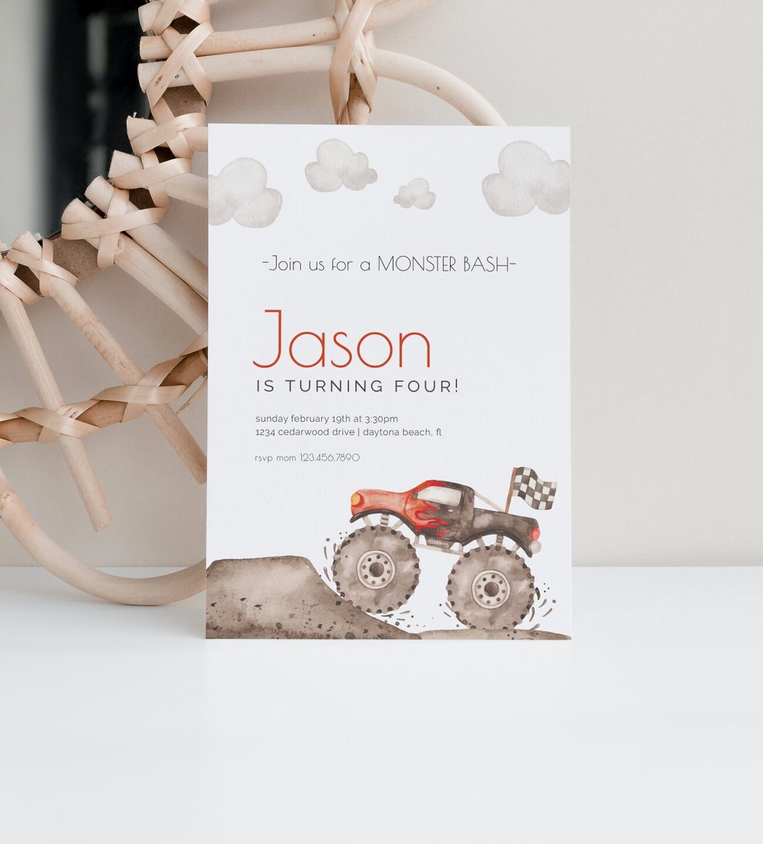 Red Monster Truck Birthday Invitation, Editable Template, Monster Truck ...