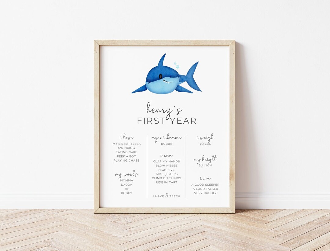 Baby Shark Milestone Poster, First Year Sign, Editable Template, Under ...