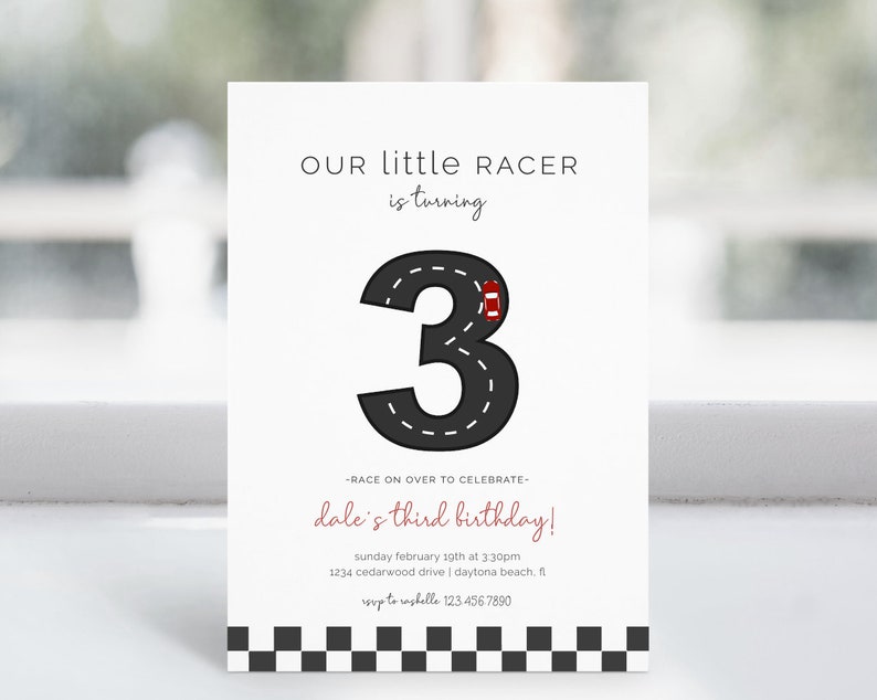Racing Birthday Invitation Editable Template Turning 3 Race - Etsy