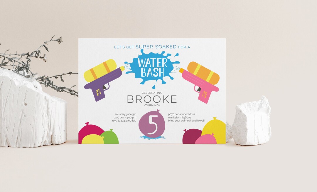 Water Bash Birthday Invitation, Editable Template, Girl Splash Party ...