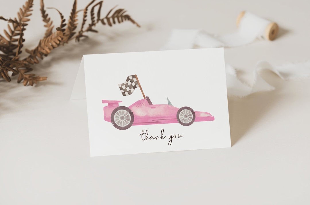 Racing Thank You Card, Editable Template, Vintage Race Car Birthday ...