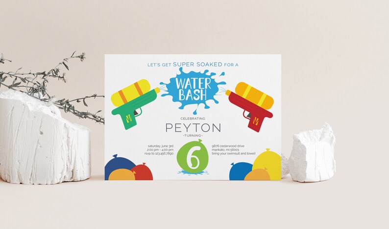 Water Bash Birthday Invitation Editable Template Water Gun - Etsy