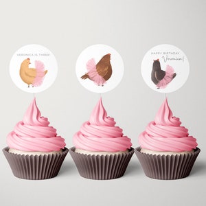 Chicken and Tutus Cupcake Toppers, Editable Template, Join the Flock ...
