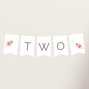 Two the Moon Birthday Banner, Editable Template, Turning 2, Outer Space ...