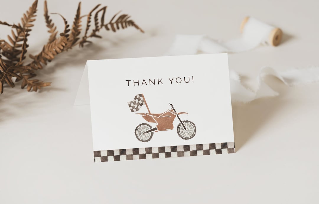 Dirt Bike Thank You Card, Editable Template, Vintage Racing Birthday ...