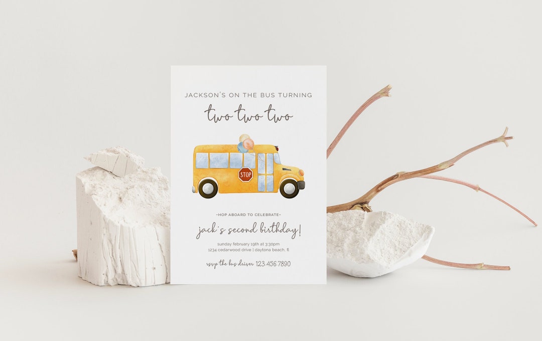 Yellow Bus Birthday Invitation, Editable Template, the Wheels on the ...