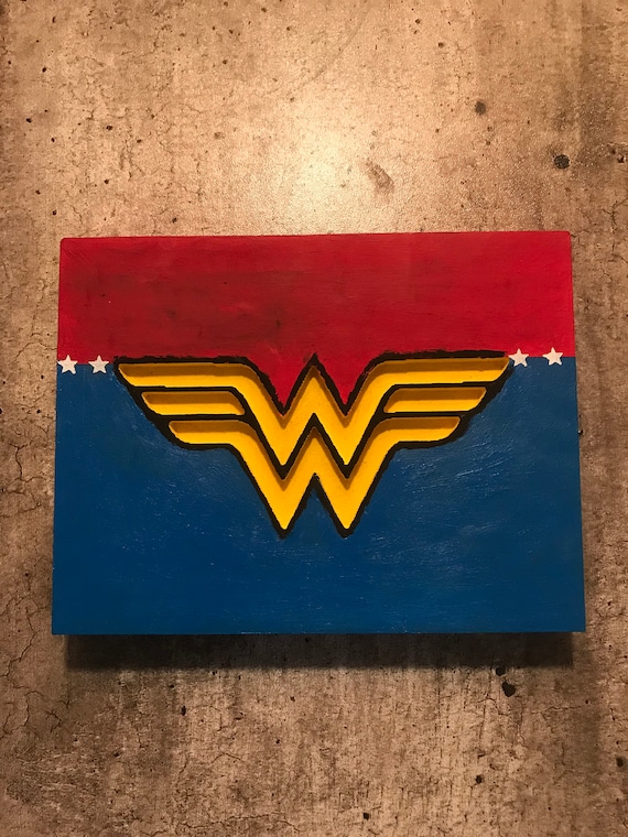Wonder Woman Symbol Wood Carved Sign Hand Painted Wall Art | Etsy