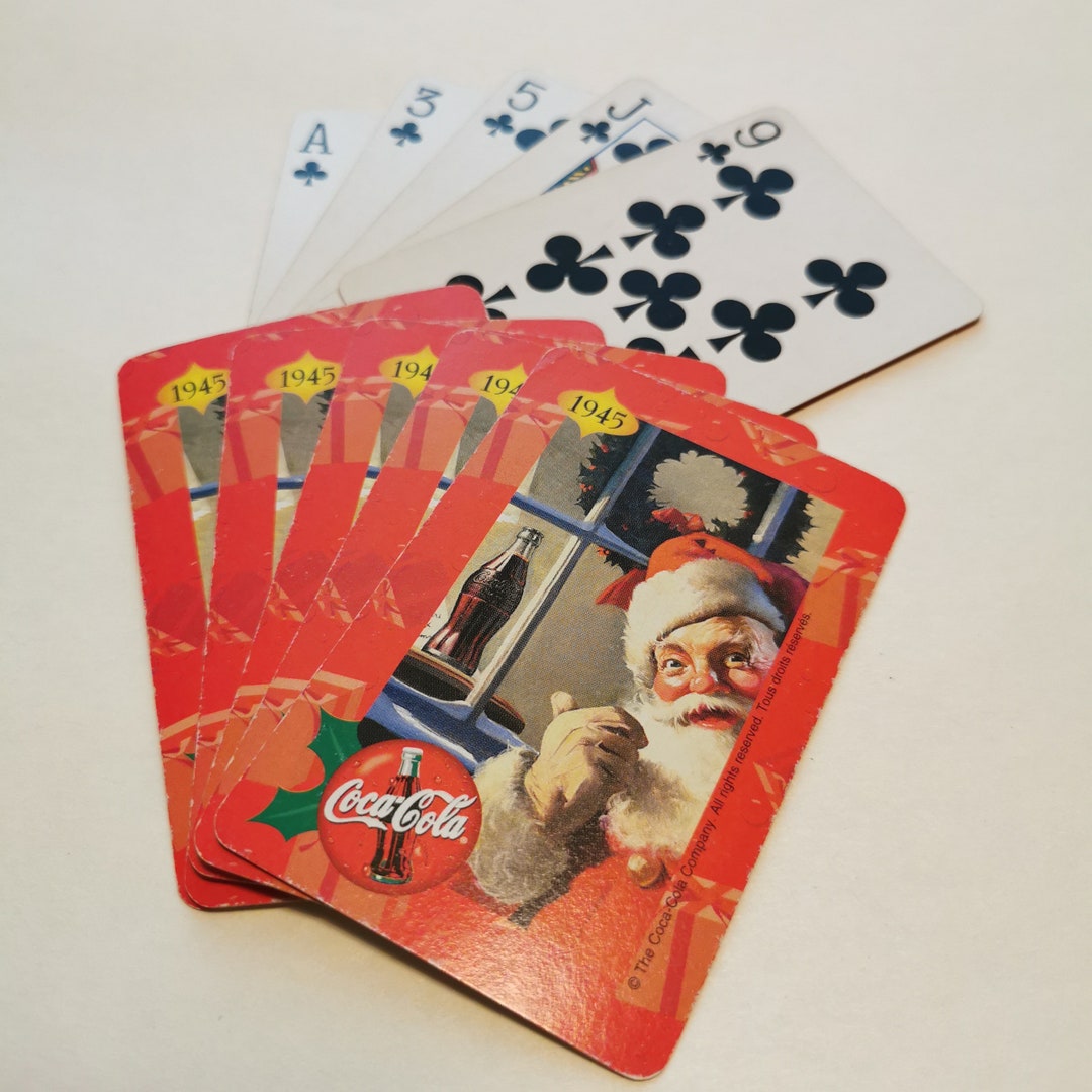 Vintage Christmas Coca Cola Santa Red Playing Cards Set of 10, Coke ...