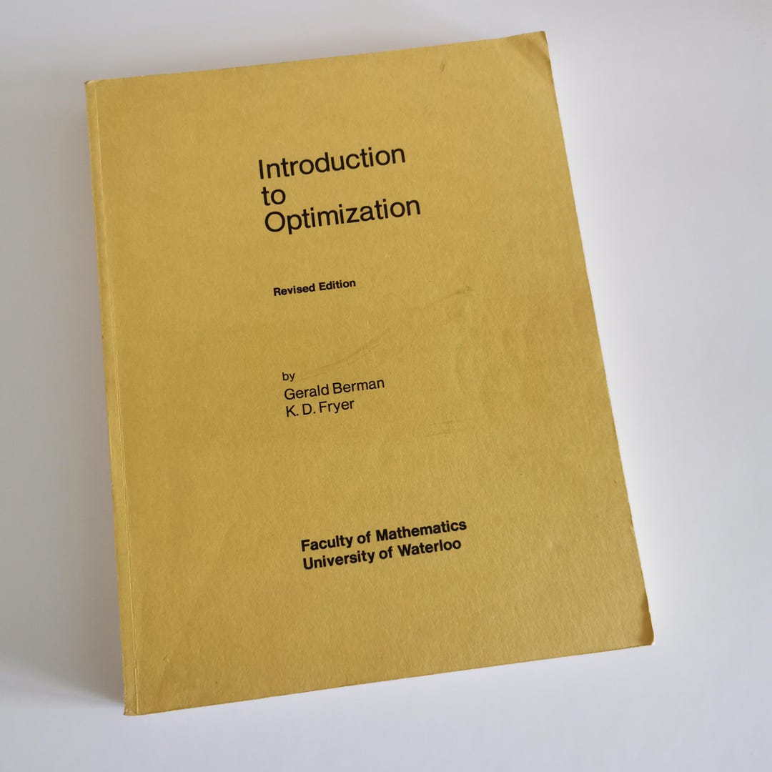 1970 Introduction to Optimization Textbook University Waterloo Vintage ...