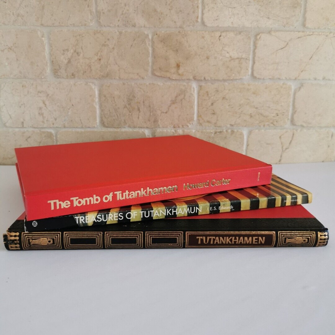Tutankhamen Ancient Egypt Book Set Stack, Vintage Red Gold Black Books ...