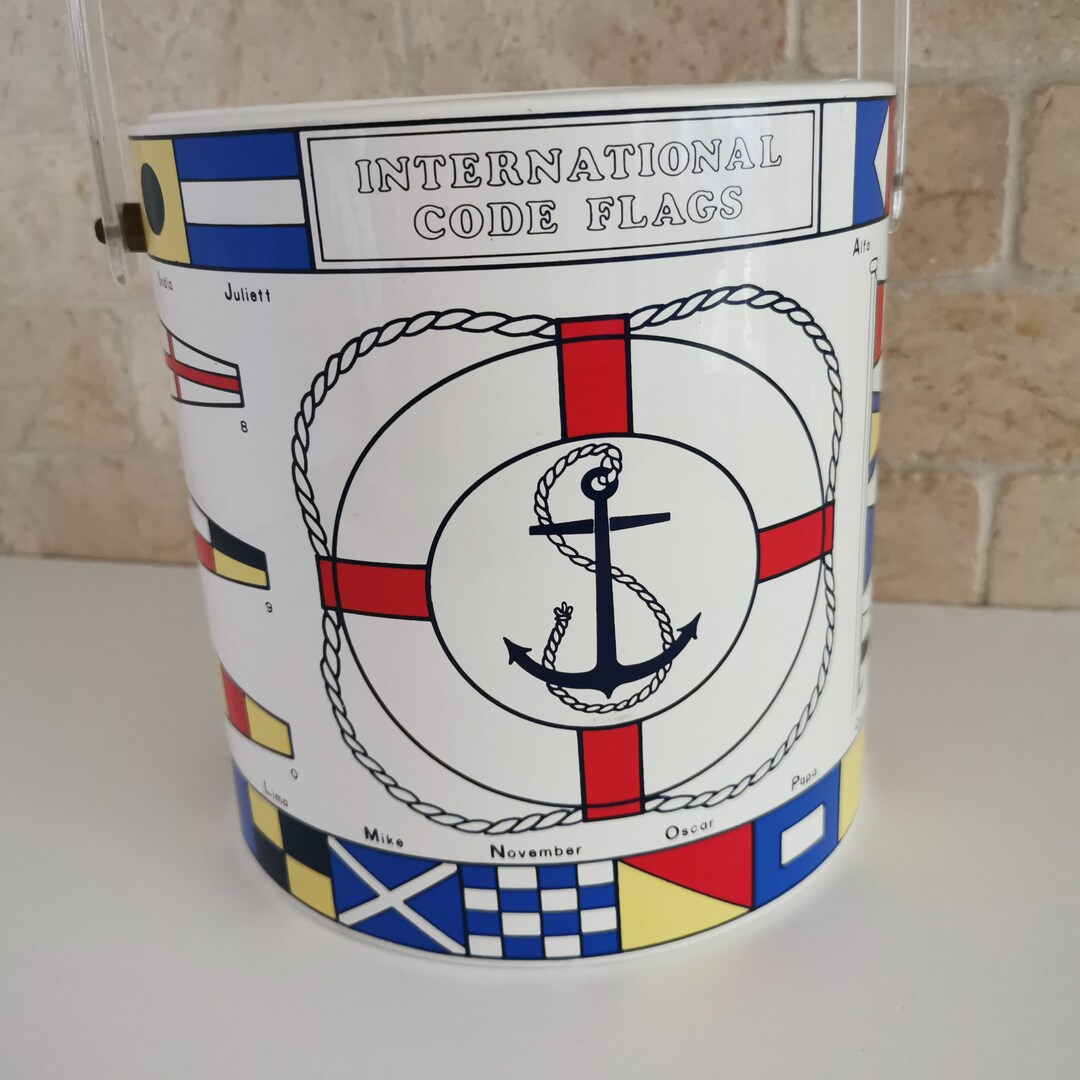 Vintage Nautical Ice Bucket, NO LID International Code Flags Open Seas ...