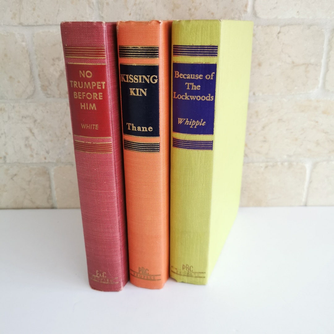 Set of 3 Bright 1940s Hardcover Books, Vintage Book Stacks Decor ...