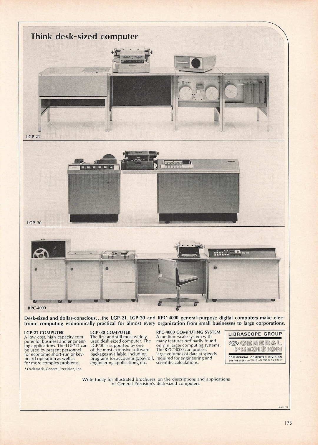 1964 General Precision Computers Vintage Print Ad Librascope LGP-21 LGP ...