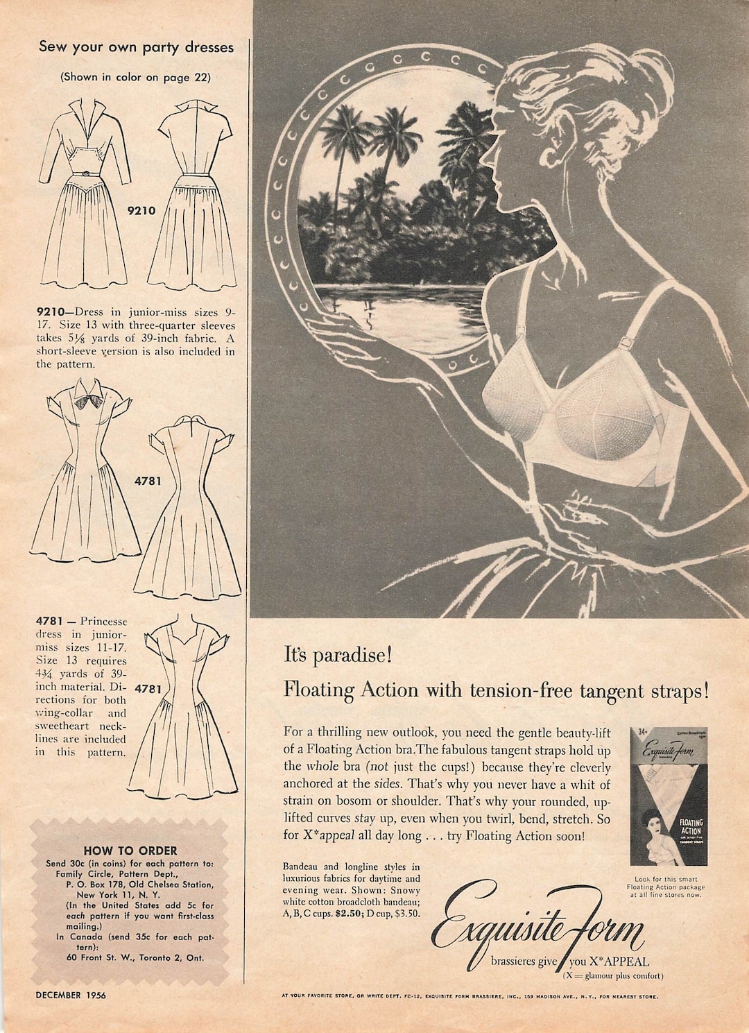 1956 Exquisite Form Brassiere Vintage Print Ad Bra Floating Action Cone ...