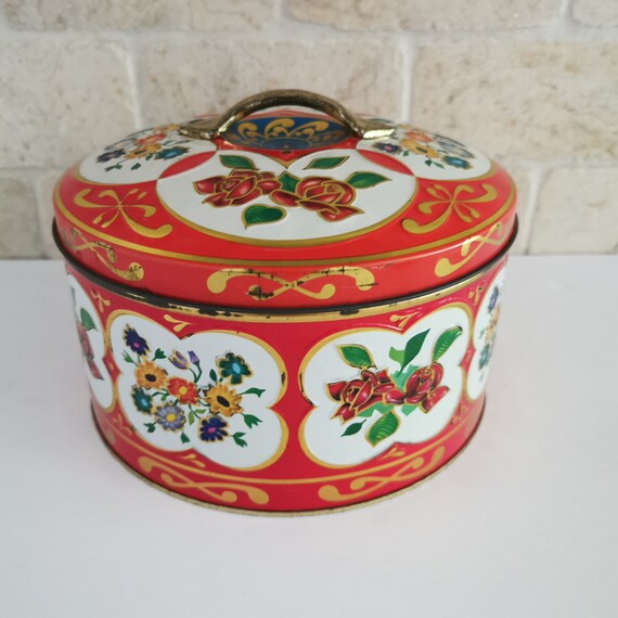 Vintage Red Fox's Biscuits Round Cylinder Tin With Handle - Etsy
